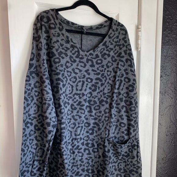 Tops | Fleece Leopard Print Tunic With Pocket | Poshmark